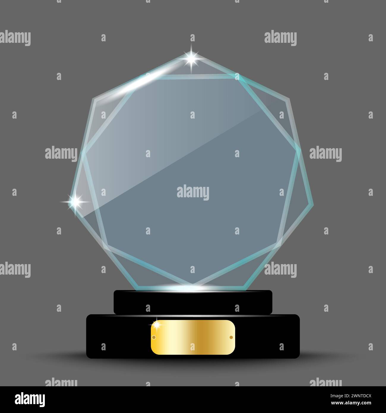 Realistic award layout design. Glass trophy in the form of an hexagon ...