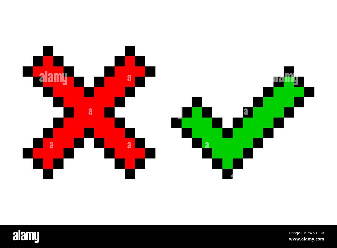 Pixel art check mark and cross mark. Tick and cross sign. Vector ...