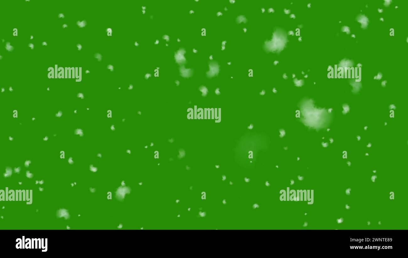 Isolated falling snow on a green screen background. 3d illustration ...