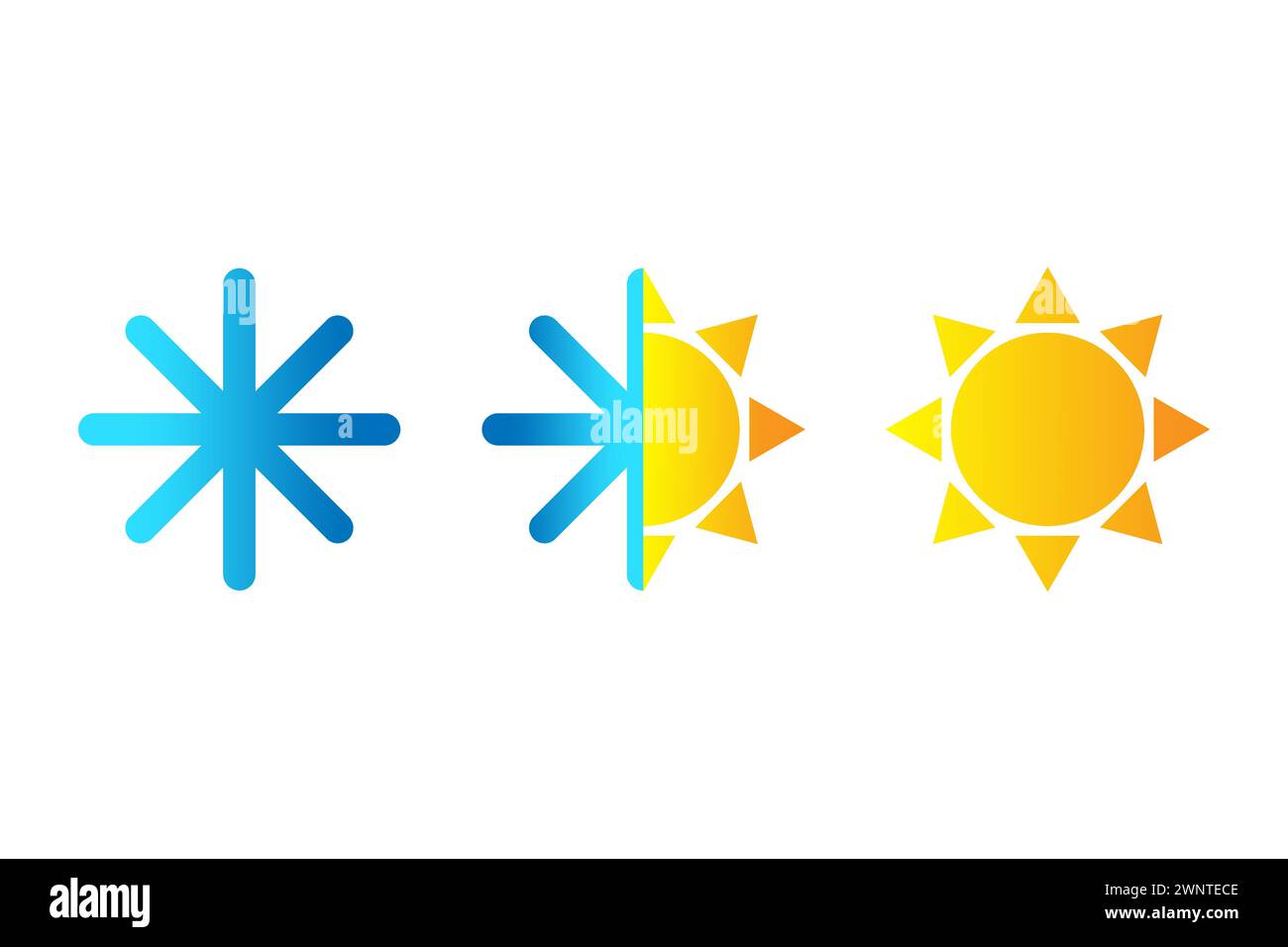 Hot and cold symbol of sun and snowflake. Climate control sign ...
