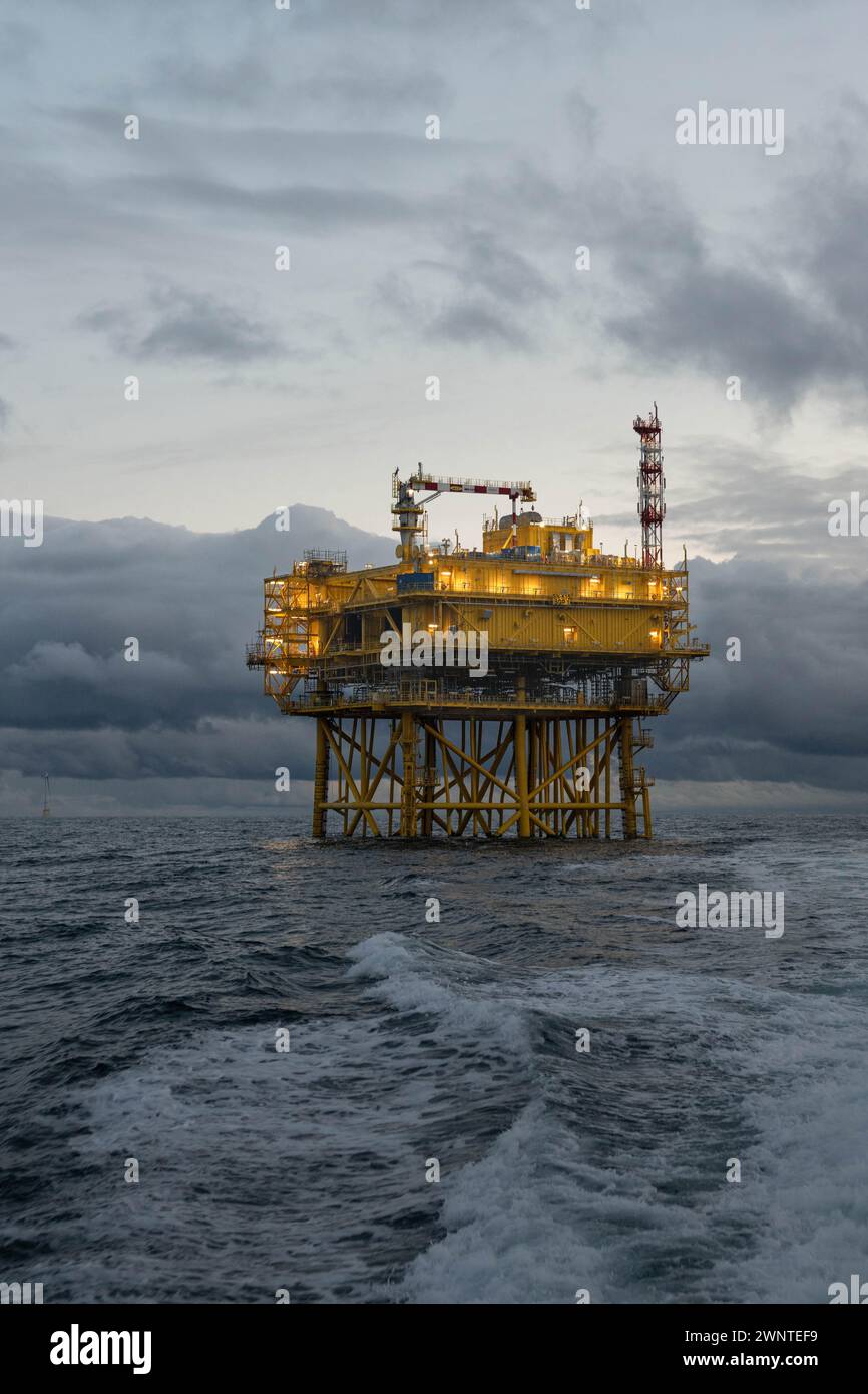 Offshore Substation Platform. North Sea Renewable Energy Windfarm Stock ...