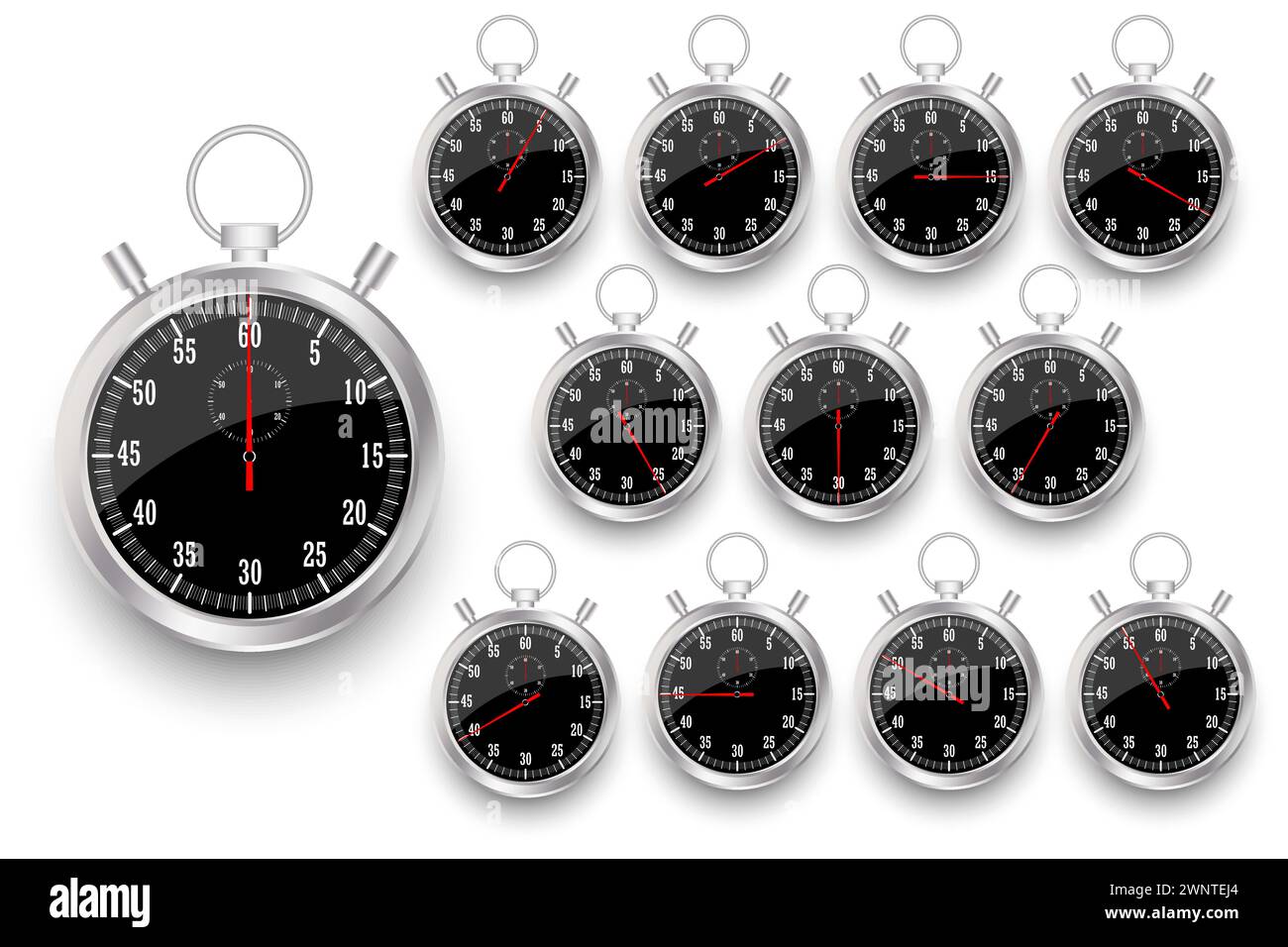 Realistic classic stopwatch. Time counter with dial. Shiny metal ...