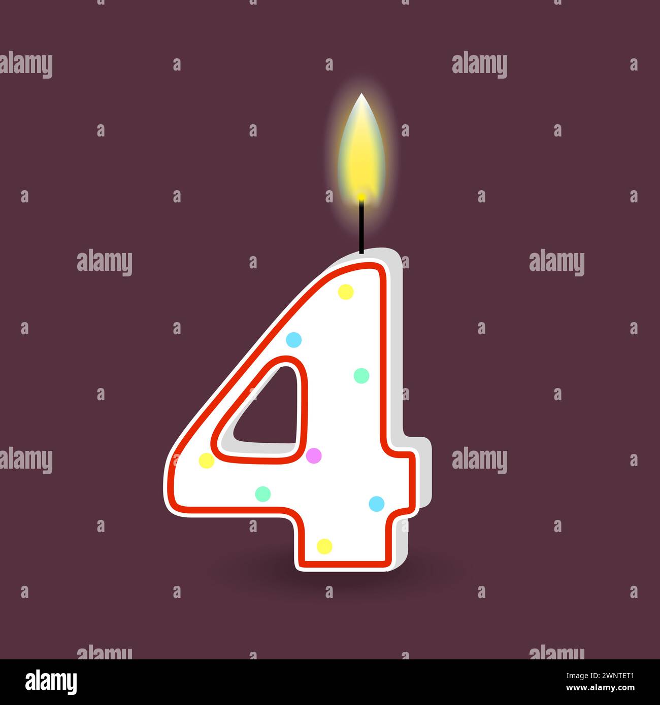 Birthday number four, candle with fire. 3D number 4. Vector ...