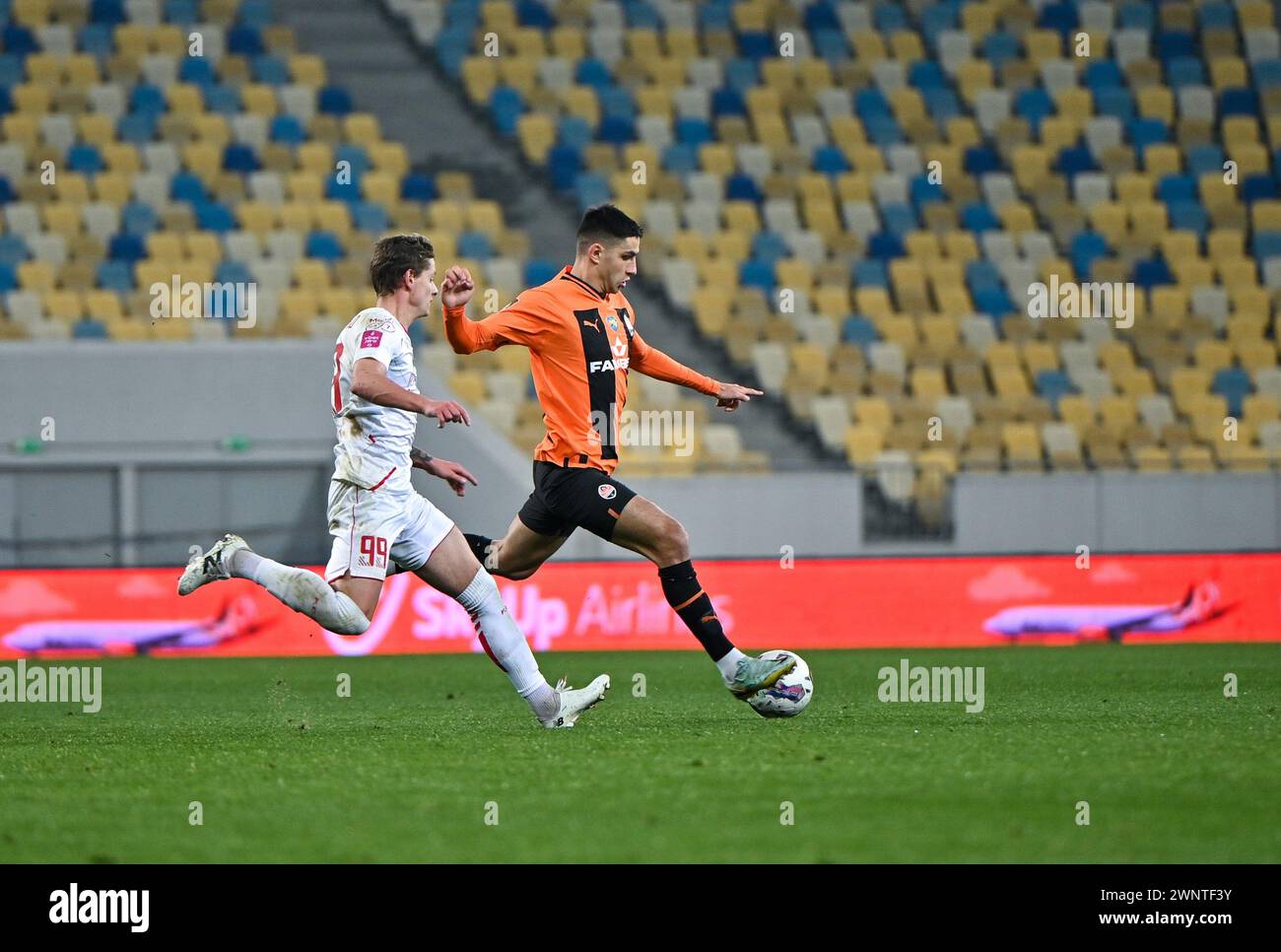 LVIV, UKRAINE - MARCH 3, 2024 - Players of FC Shakhtar Donetsk (black ...