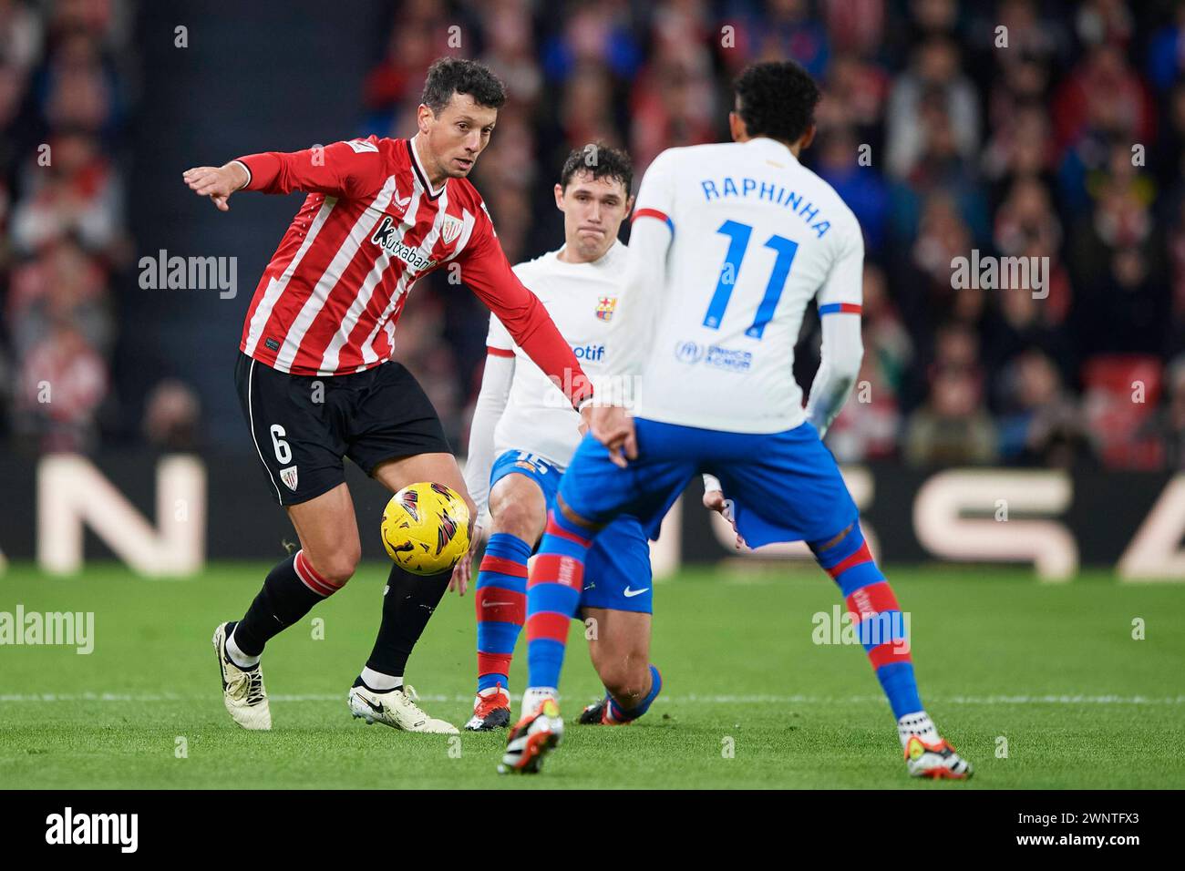 La Liga soccer match Athletic Club vs FC Barcelona at San Mames stadium ...
