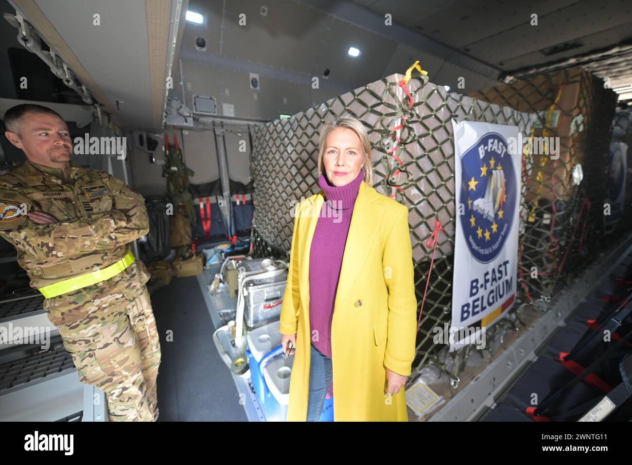Defence minister Ludivine Dedonder inspects the load carried by an ...