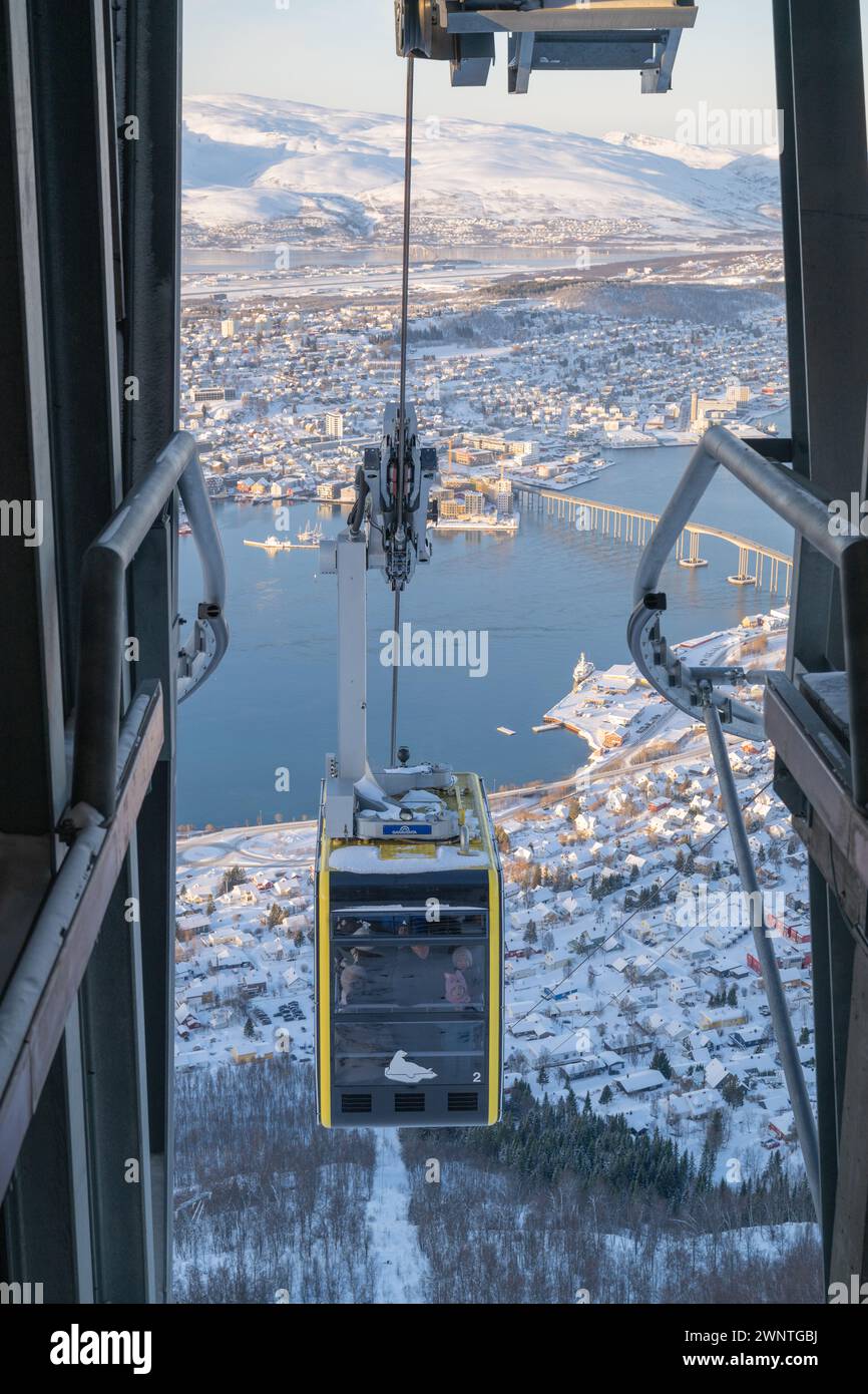 View from cable car station above Tromso looking back down the mountain ...