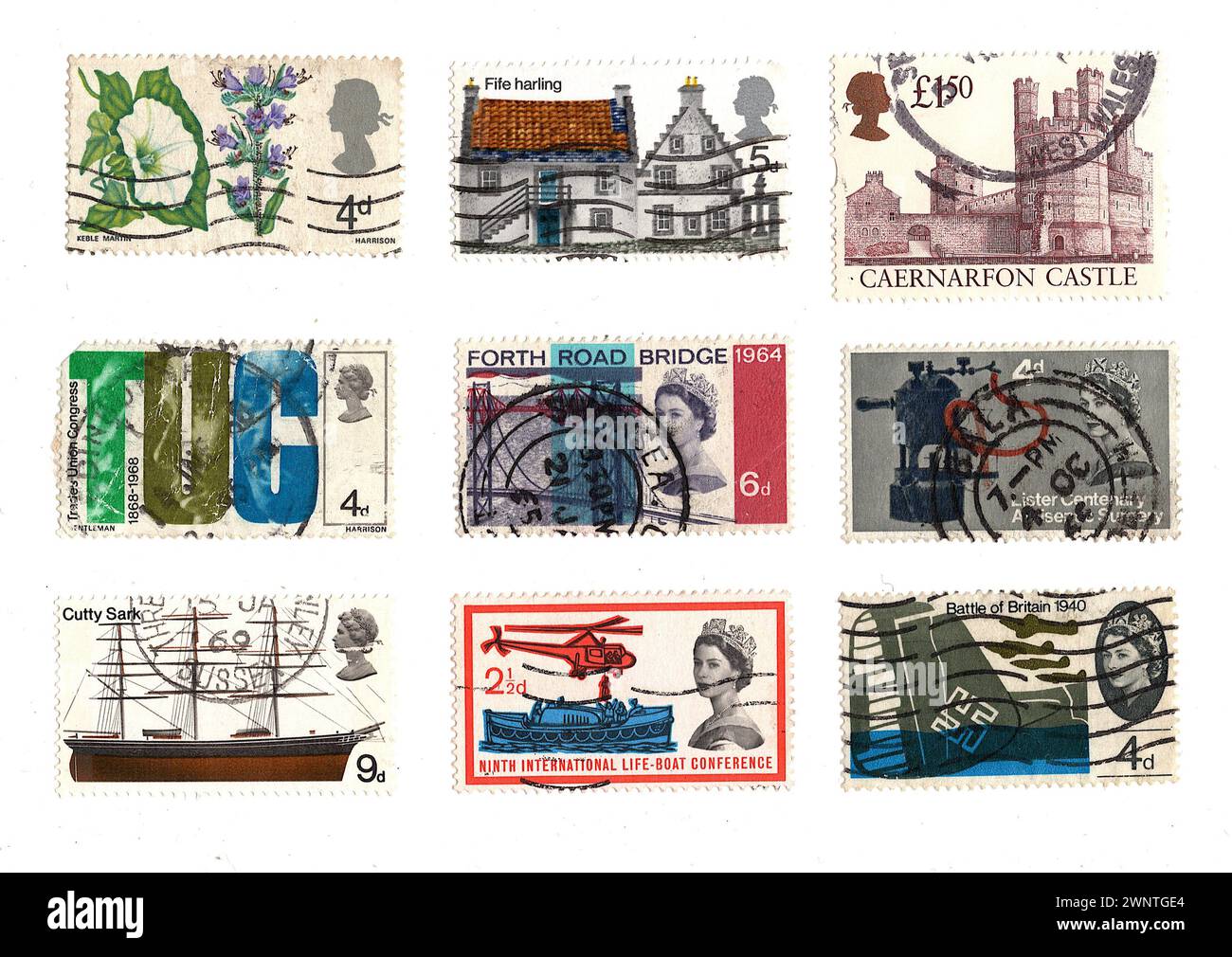 A montage of pre decimal vintage postage stamps from Great Britain ...