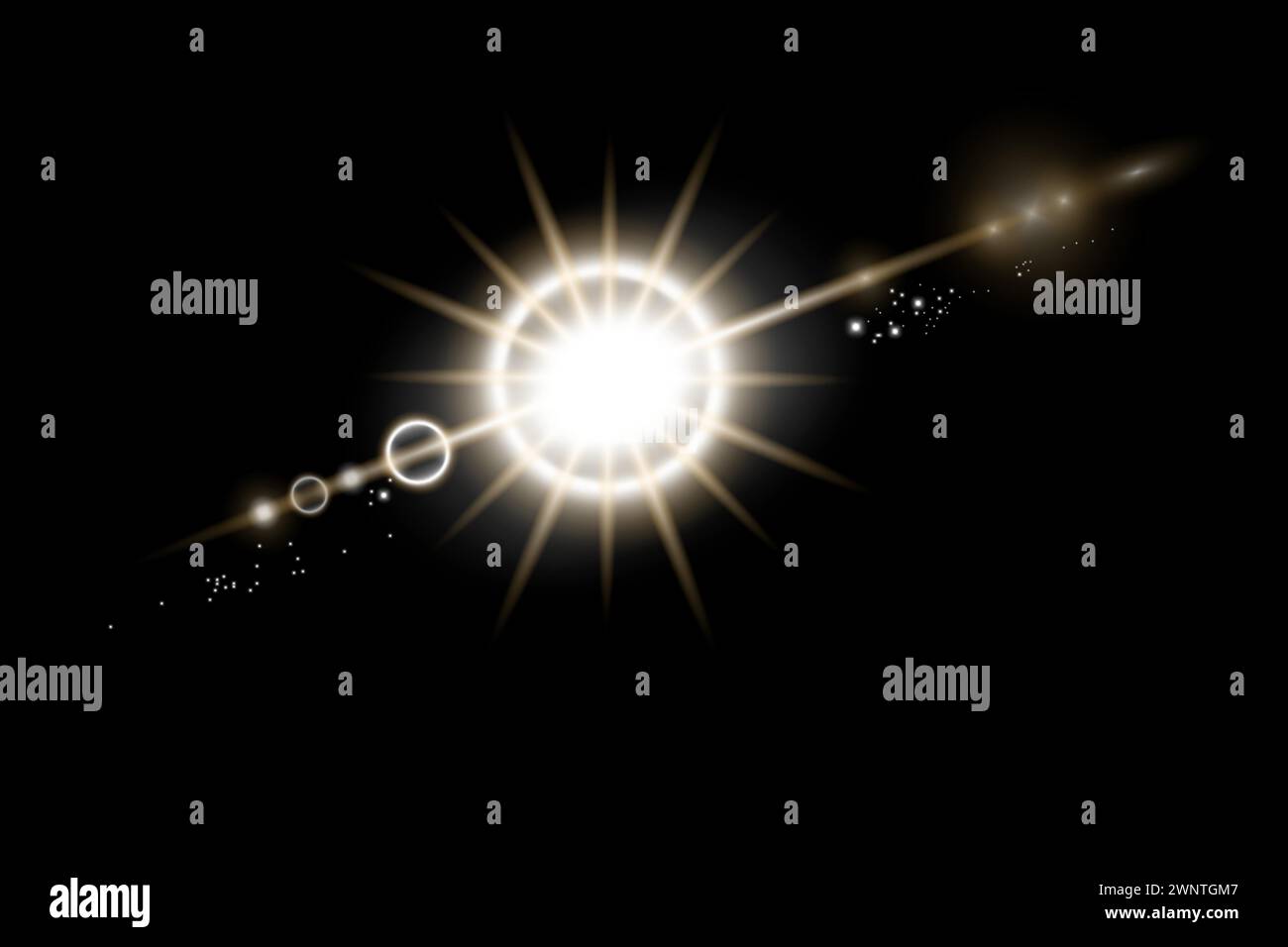 Gold sunlight flare in black background. Vector illustration. Stock ...