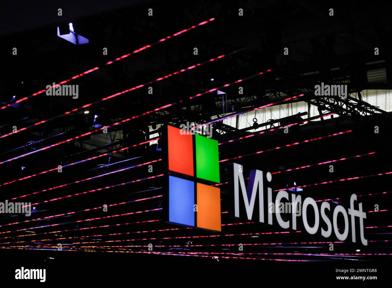 Barcelona, Spain. 26th Feb, 2024. Microsoft booth at MWC Barcelona 2024 ...