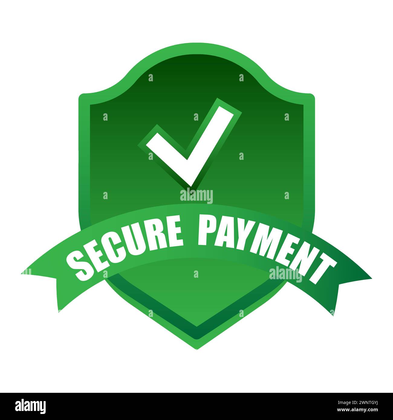 Secure payment shield with tick mark icon. Vector illustration. EPS 10 ...