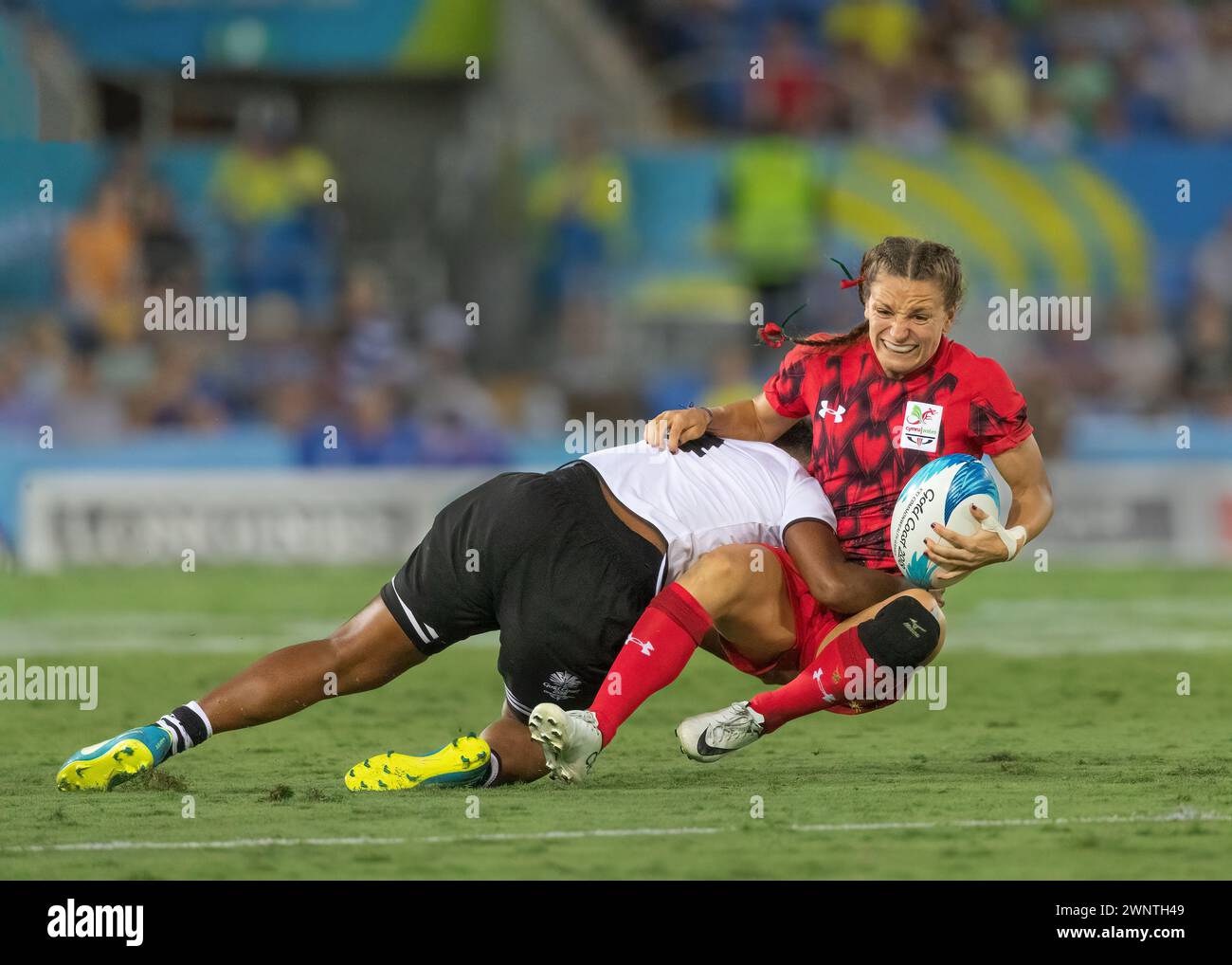 Jasmine Joyce of the Welsh women's rugby sevens team is knocked off ...
