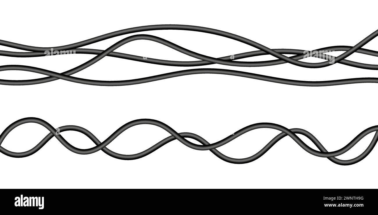 Realistic electrical wires. Flexible thick network cord. Computer ...