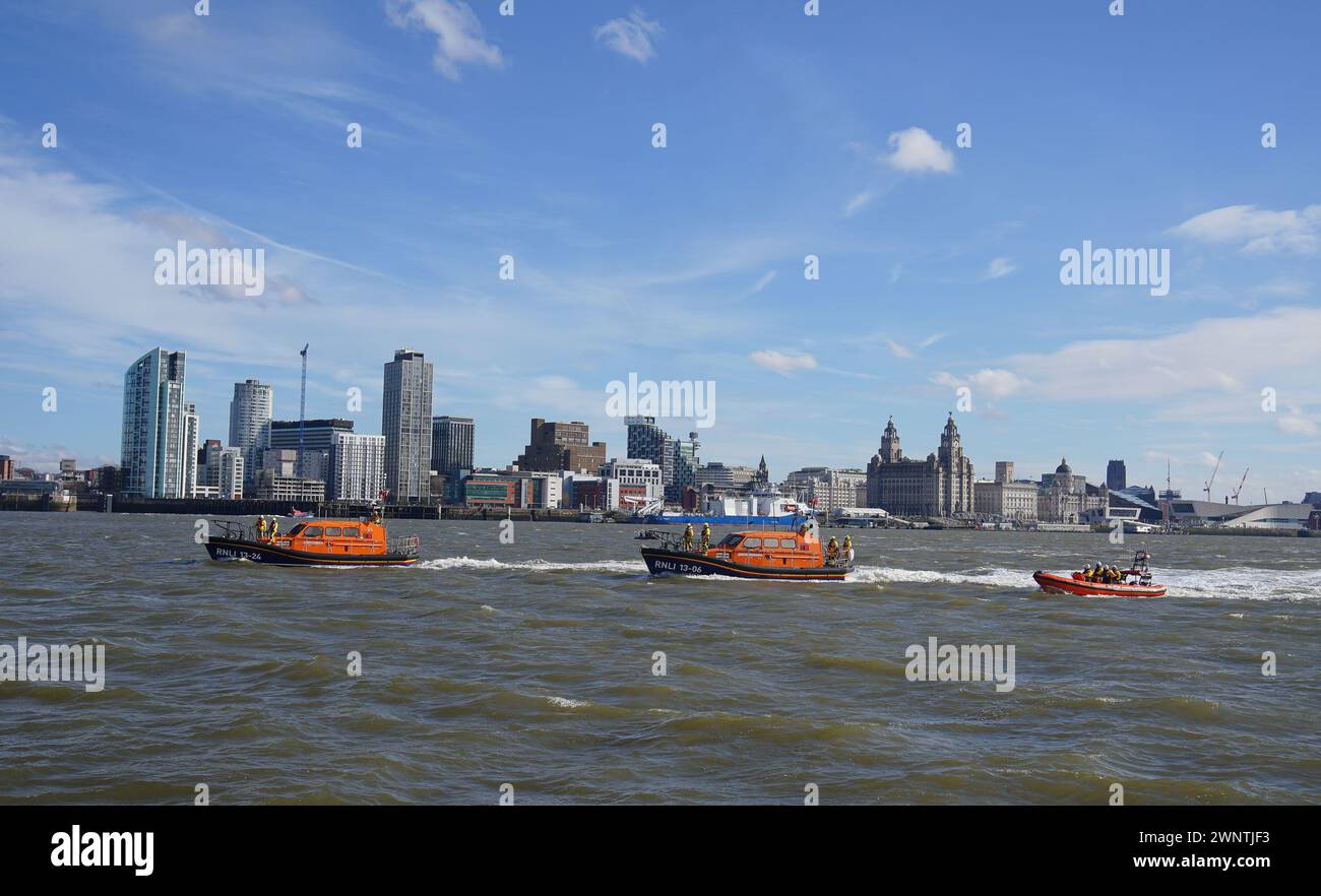 A flotilla of RNLI lifeboats on the River Mersey in Liverpool as part ...