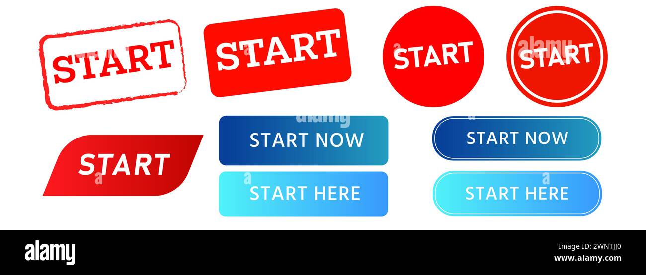 start circle rectangle stamp and button design element for push control ...