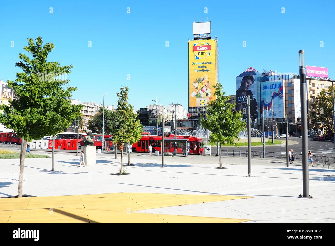 Belgrade Serbia 9.9.23 Slavia Square Trg Slavija, major commercial ...