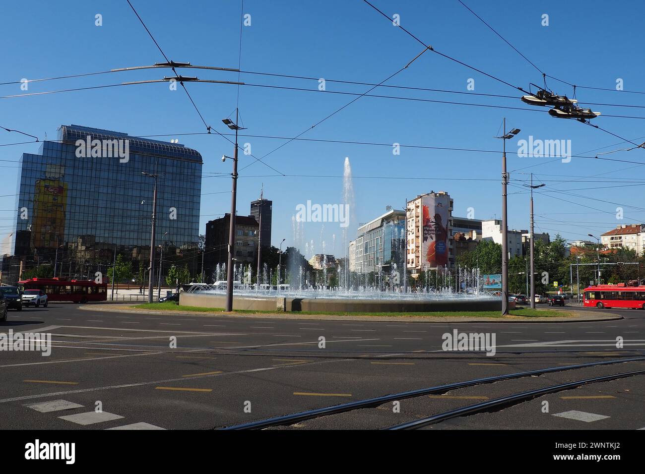 Belgrade Serbia 9.9.23 Slavia Square Trg Slavija, major commercial ...