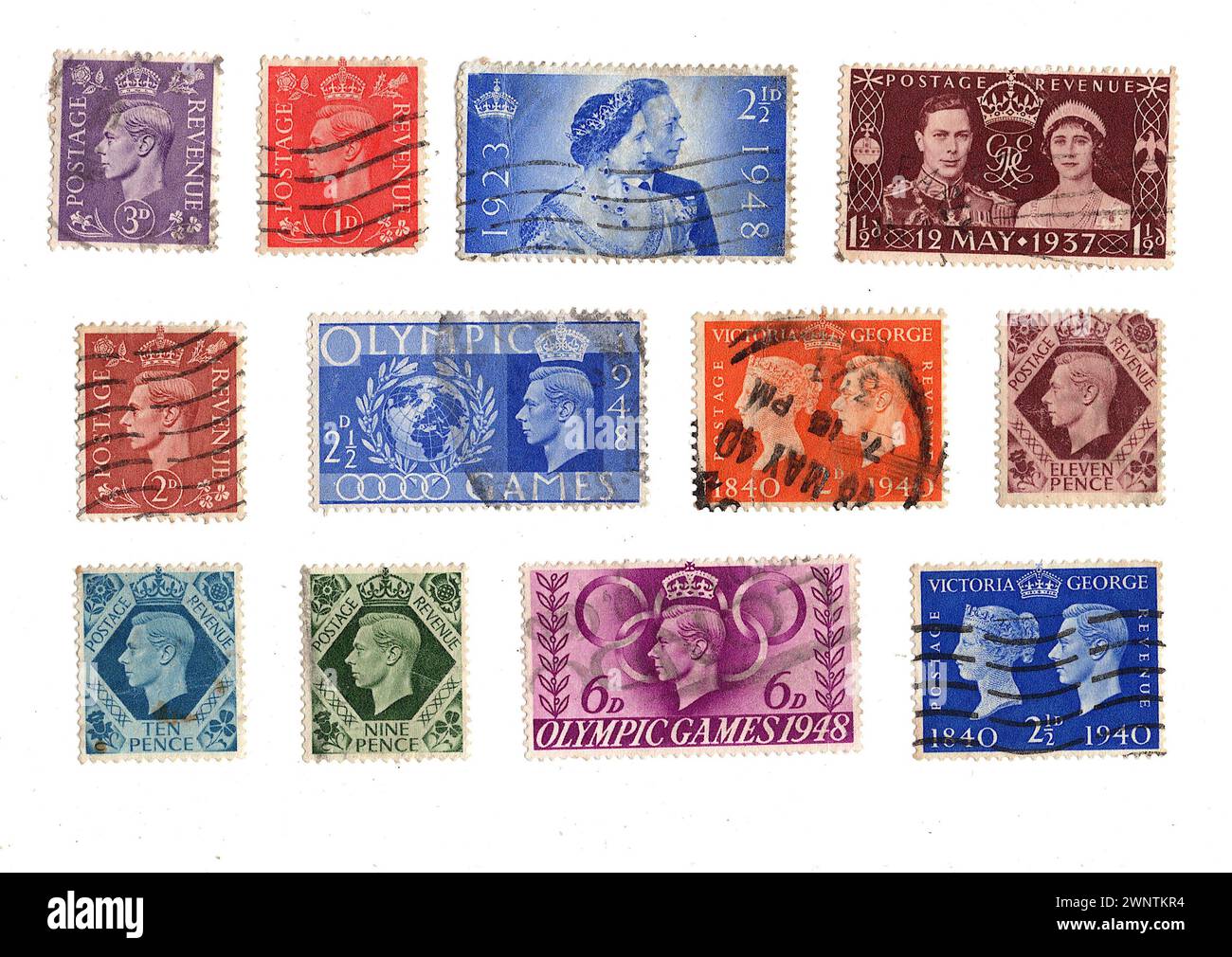 A montage of pre decimal vintage postage stamps from Great Britain ...