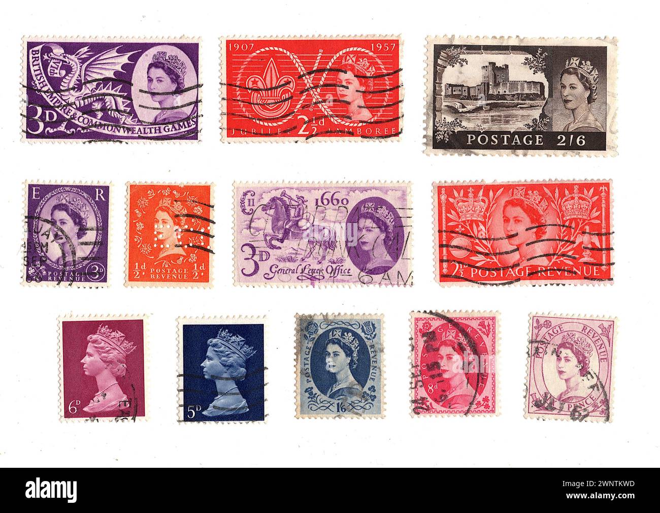 A montage of pre decimal vintage postage stamps from Great Britain ...