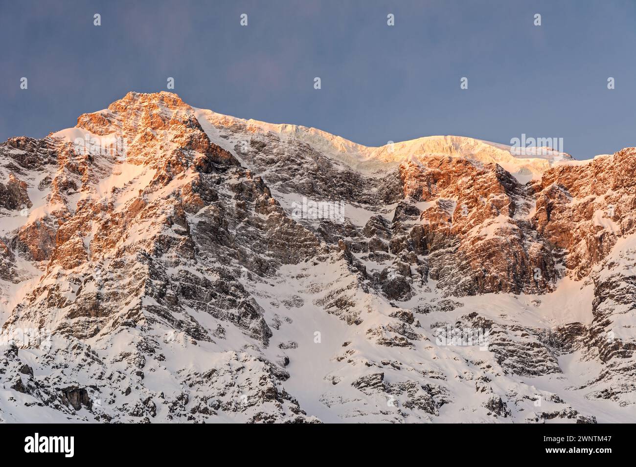 Glacier on top of the Ortler Mountain at sunrise Stock Photo - Alamy