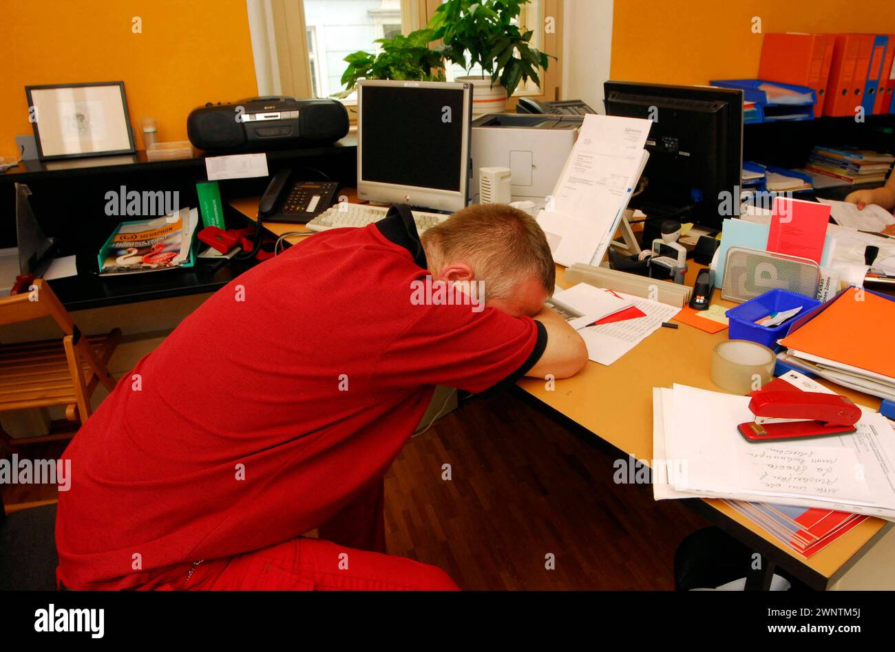 sleep in the office, fatigue at work, tiredness in the job sleep in the ...