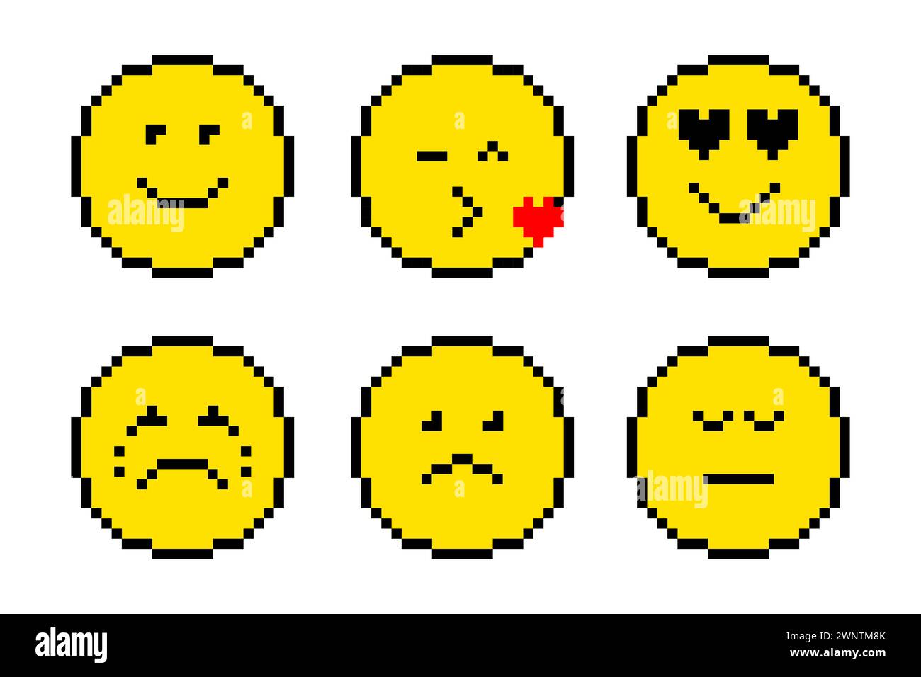 Cute pixel emoticons. Smile icons. Set of Emoji. Pixel art icons ...