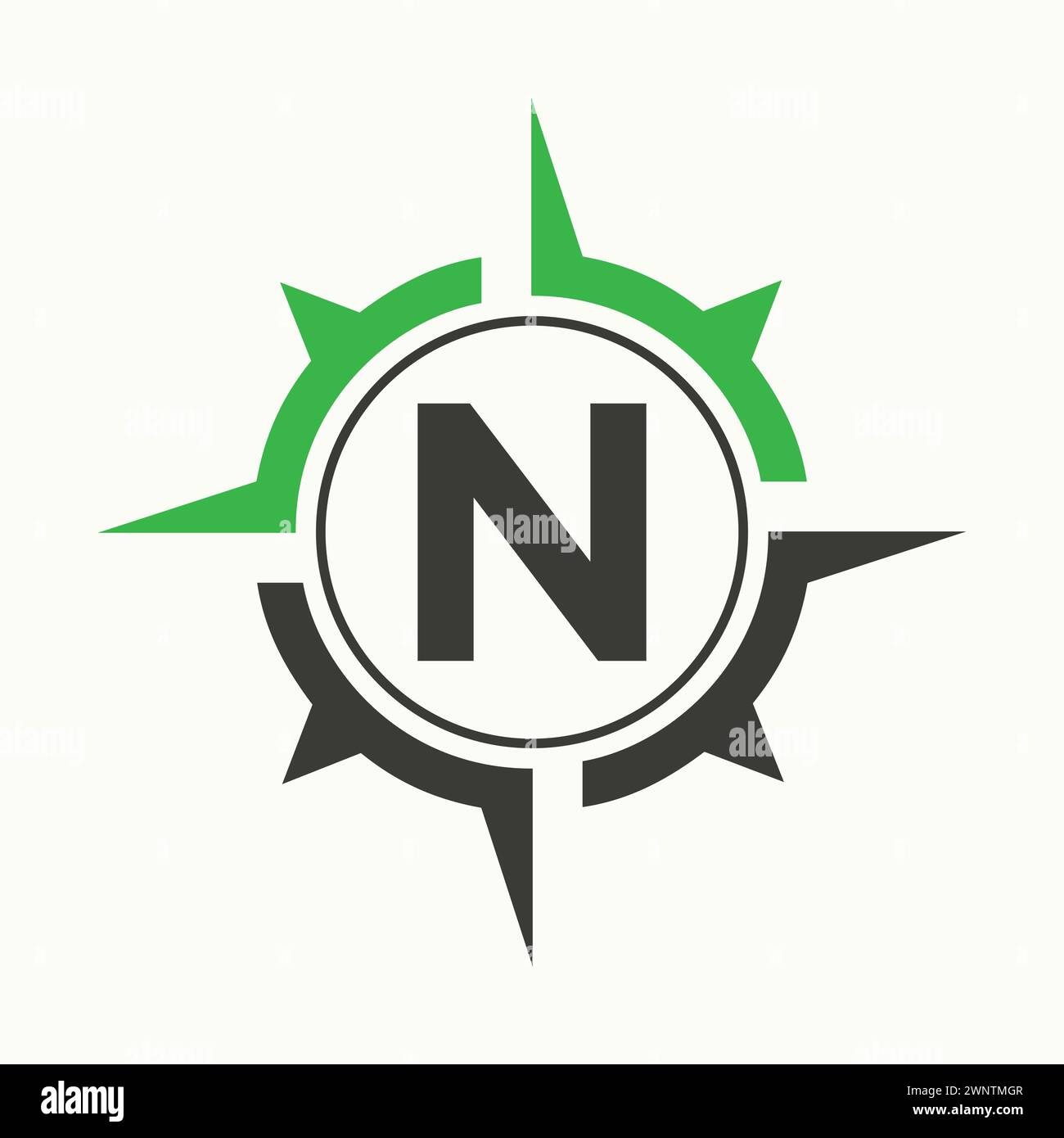Compass Logo On Letter N Alphabet. Navigator Symbol Stock Vector Image ...