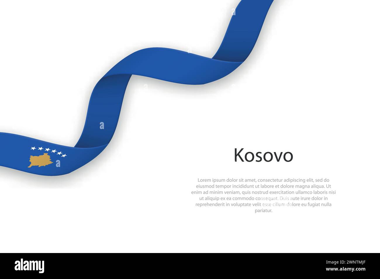 Waving ribbon with flag of Kosovo. Template for independence day poster ...