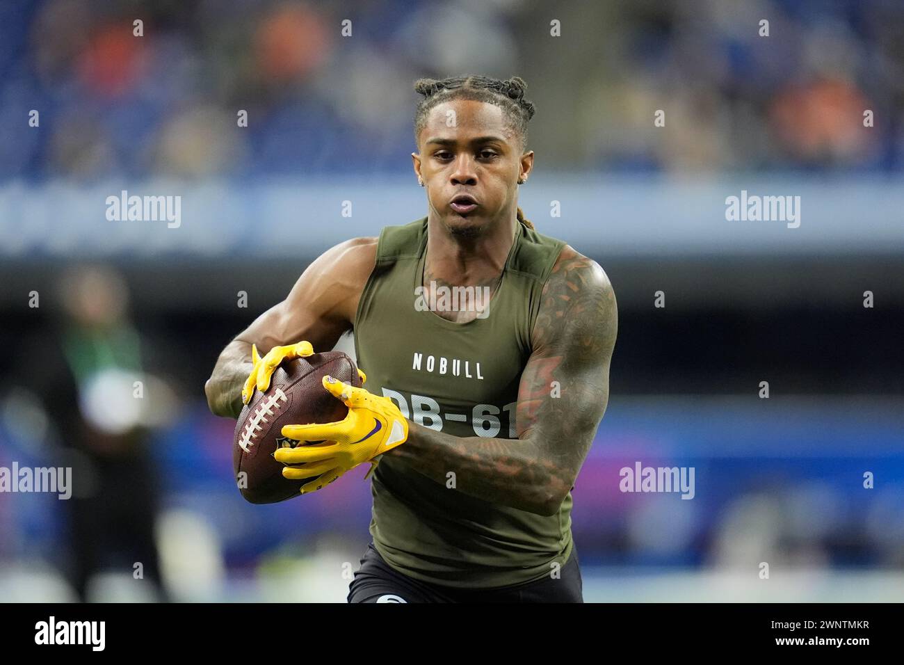 LSU defensive back Andre Sam runs a drill at the NFL football scouting ...