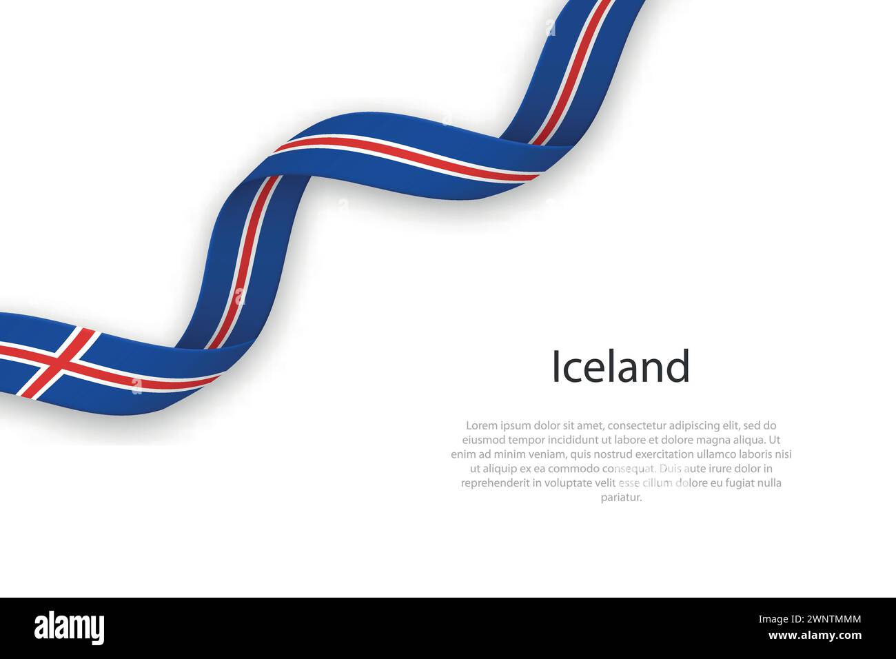 Waving ribbon with flag of Iceland. Template for independence day ...