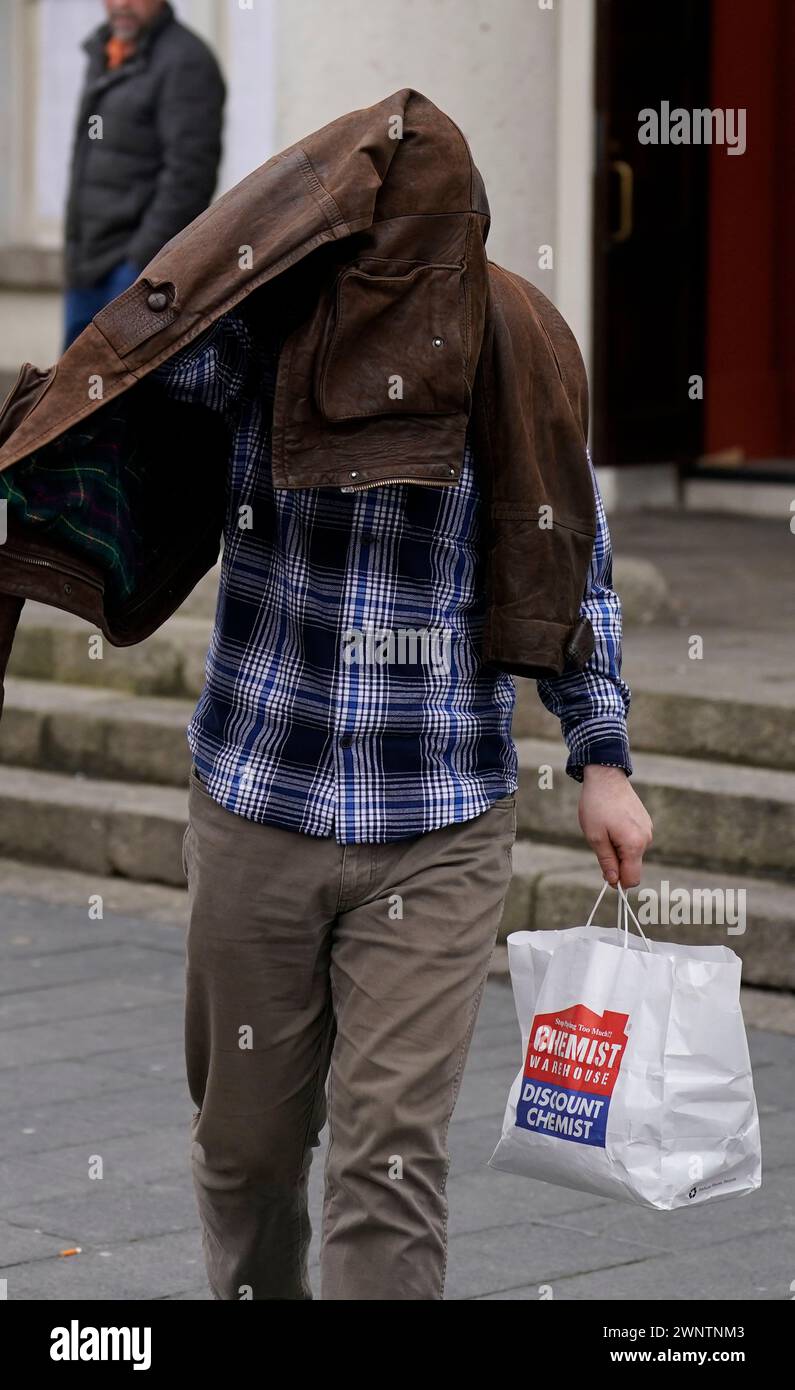 Evan Fitzgerald leaves Naas District Court, Co Kildare, where three men are appearing charged in ...