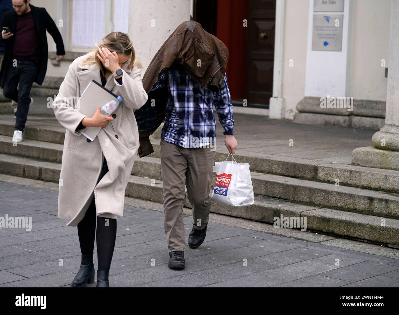 Evan Fitzgerald leaves Naas District Court, Co Kildare, where three men are appearing charged in ...