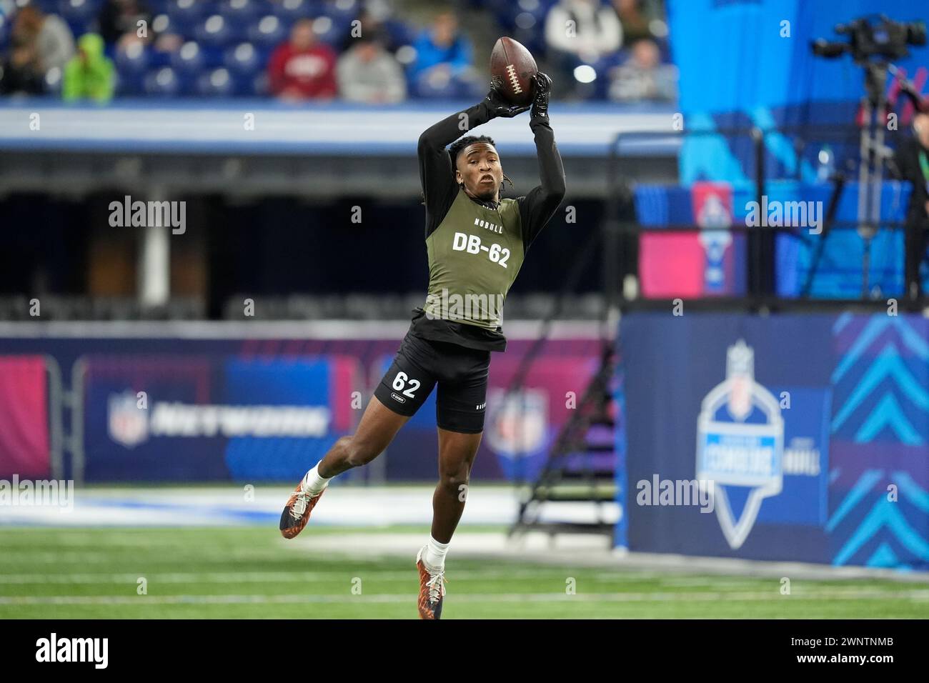 Auburn defensive back Jaylin Simpson runs a drill at the NFL football ...
