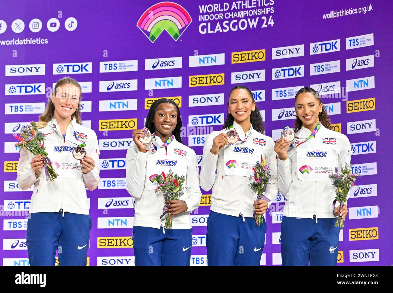 Glasgow, Scotland, UK. 03rd Mar, 2024. Womens 4x400m Medal Ceremony ...