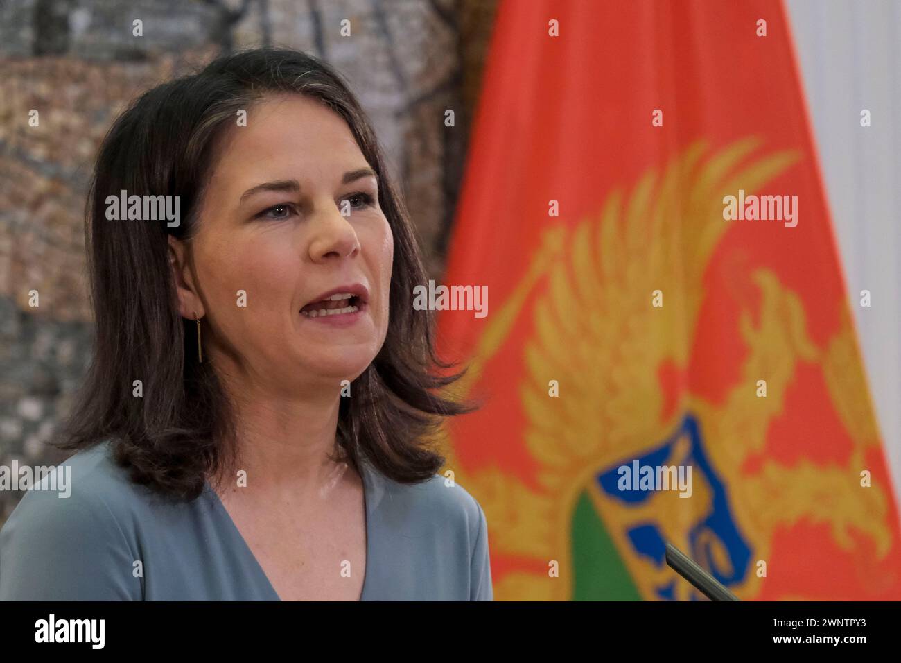 German Foreign Minister Annalena Baerbock speaks during a press ...