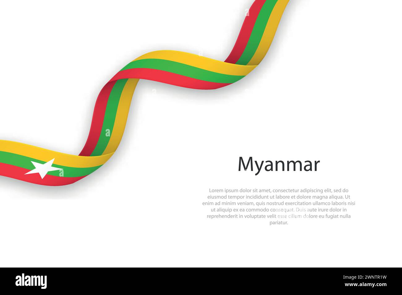 Waving ribbon with flag of Myanmar. Template for independence day ...