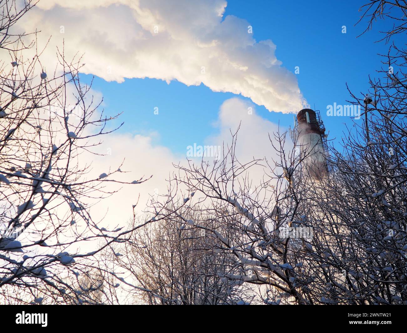 Smoke from a factory chimney. Ecological pollution. Air emissions ...