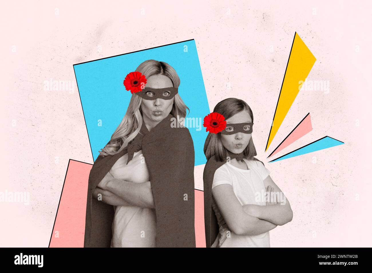 Artwork collage picture of lovely charming strong girls mom and ...