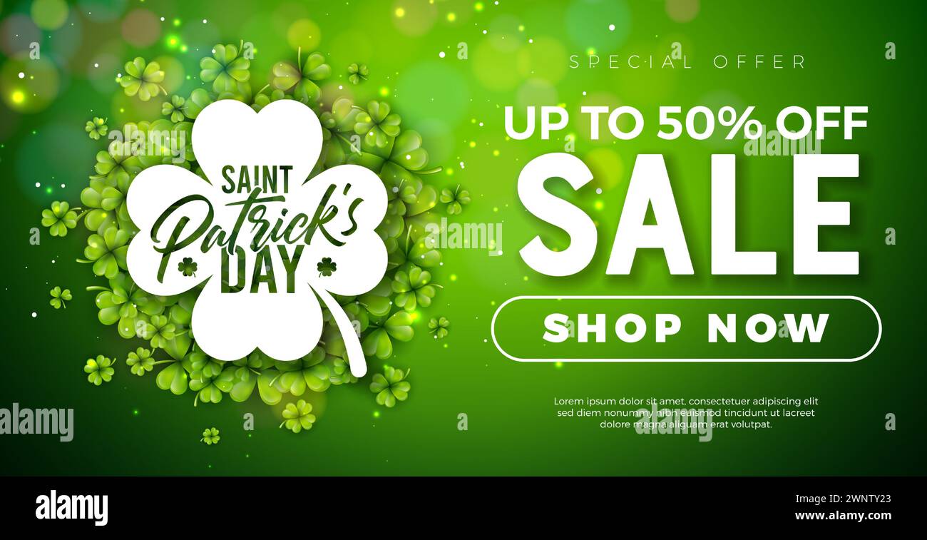 Saint Patrick's Day Sale Banner Illustration with Clover Leaves on ...