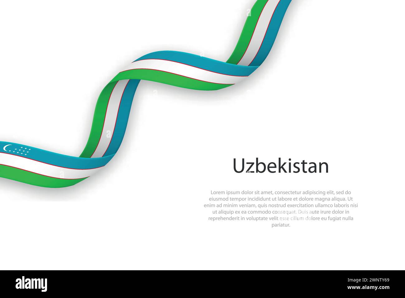Waving ribbon with flag of Uzbekistan. Template for independence day ...
