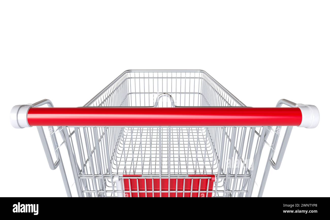 High-resolution image of an unoccupied metal shopping cart with vibrant ...