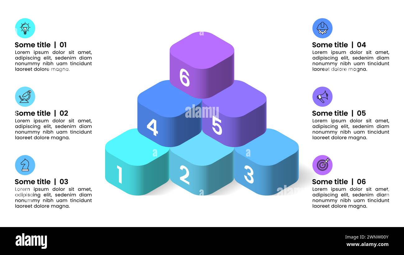 Infographic template with icons and 6 options or steps. Pyramid. Can be ...