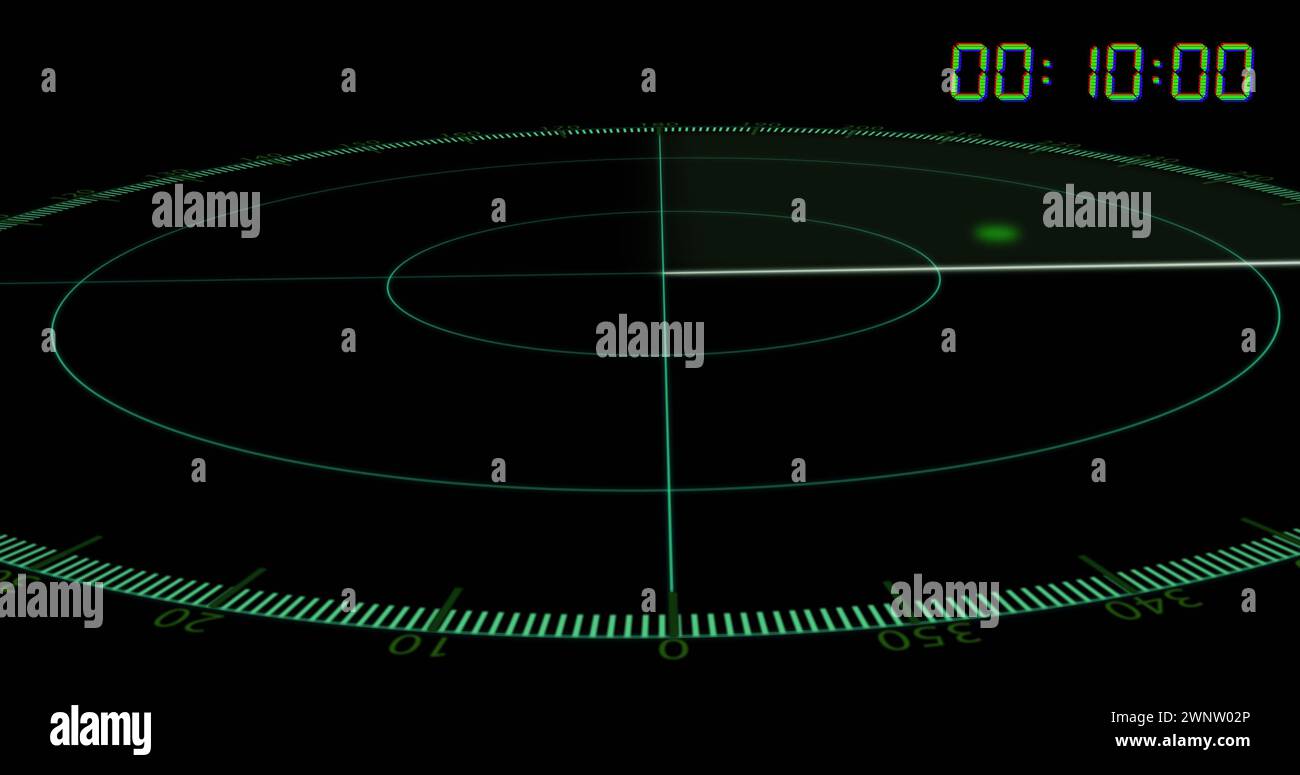 Image of blue digital clock timer changing over scope on black ...