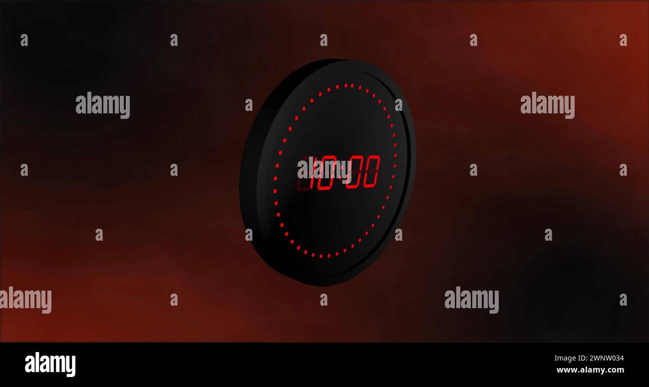 Image of red digital timer changing on red and black background Stock ...