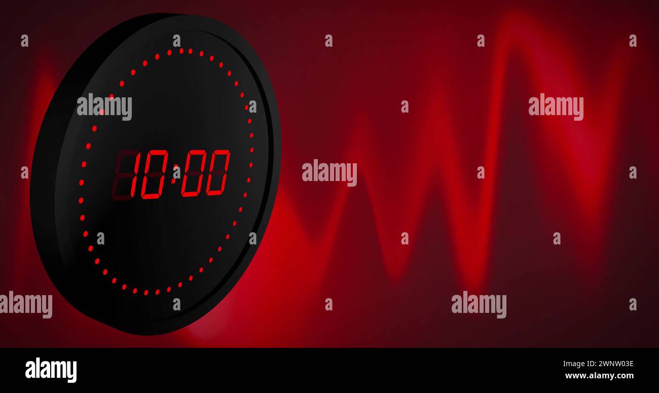 Image of red digital timer changing with dots on black circle and red ...
