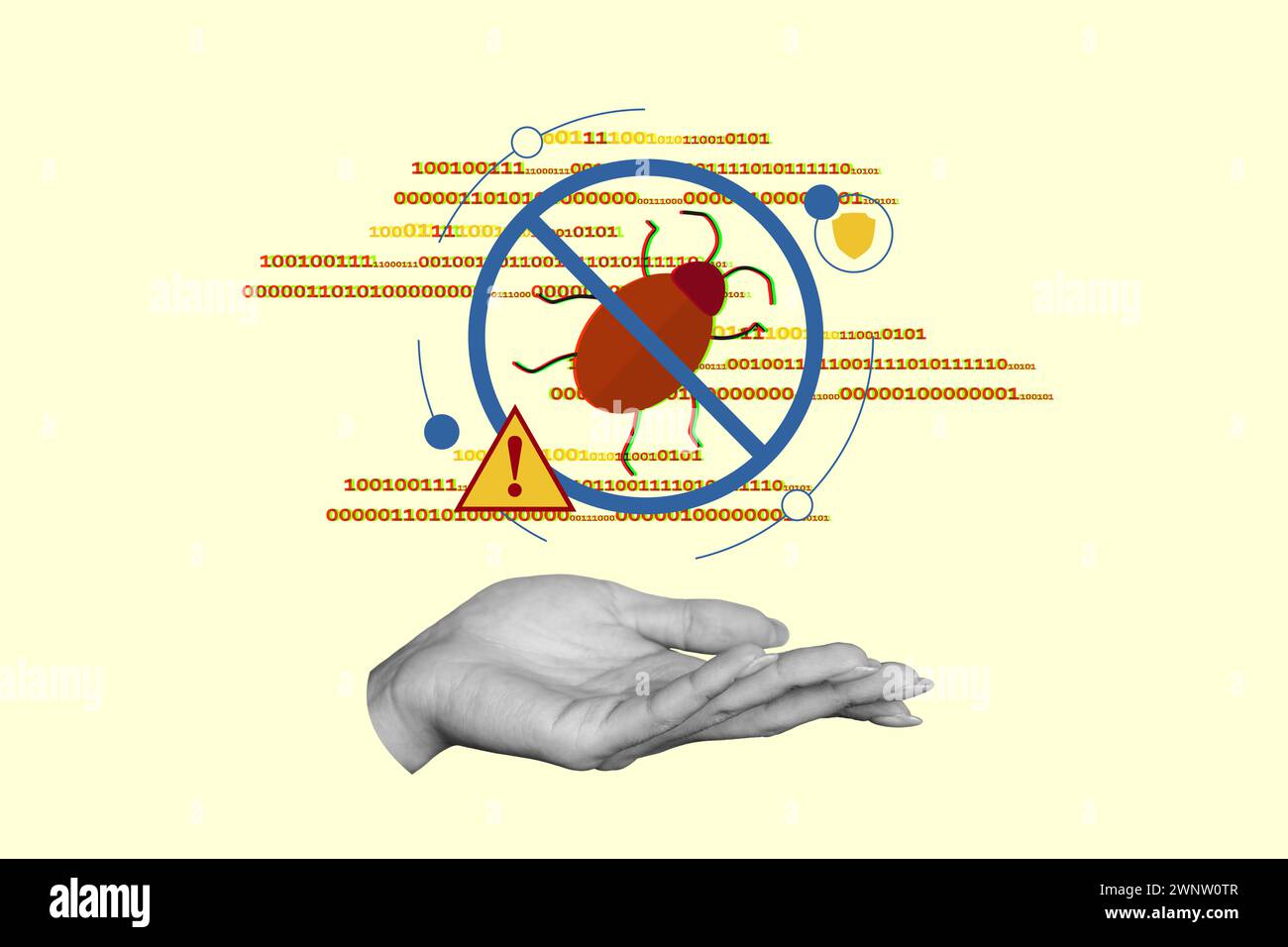 Composite collage picture image of hand hold bug danger warning sign ...