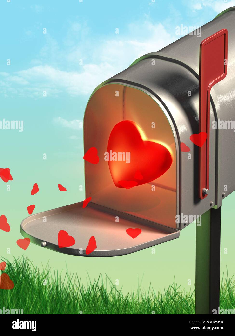Opened mailbox contains a glowing heart. Digital illustration Stock ...