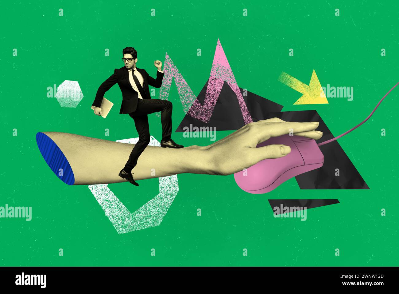 Creative drawing collage picture of hand click mouse computer workplace ...