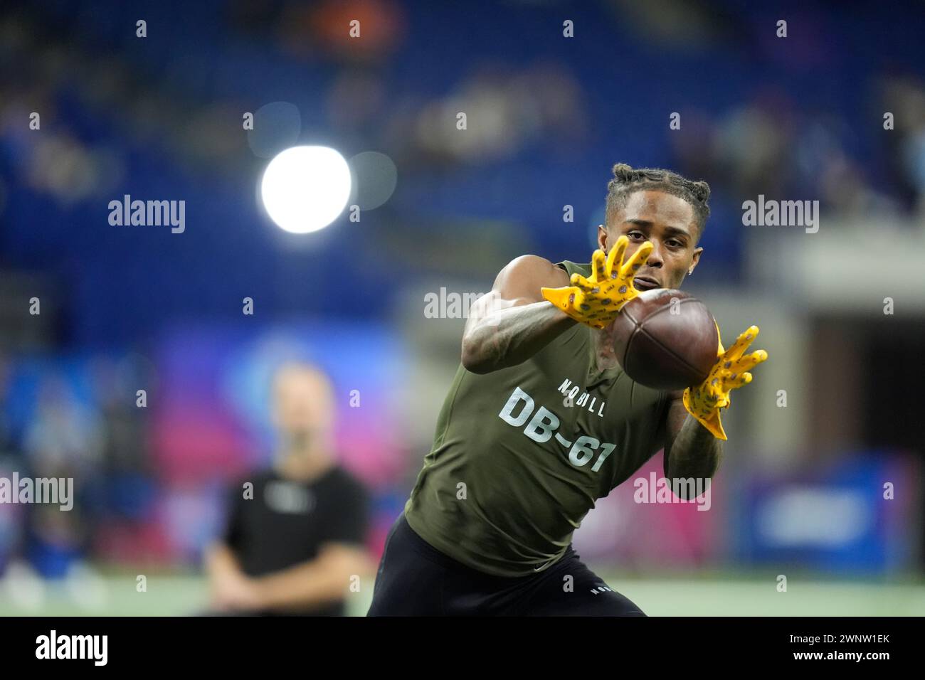 LSU defensive back Andre Sam runs a drill at the NFL football scouting ...