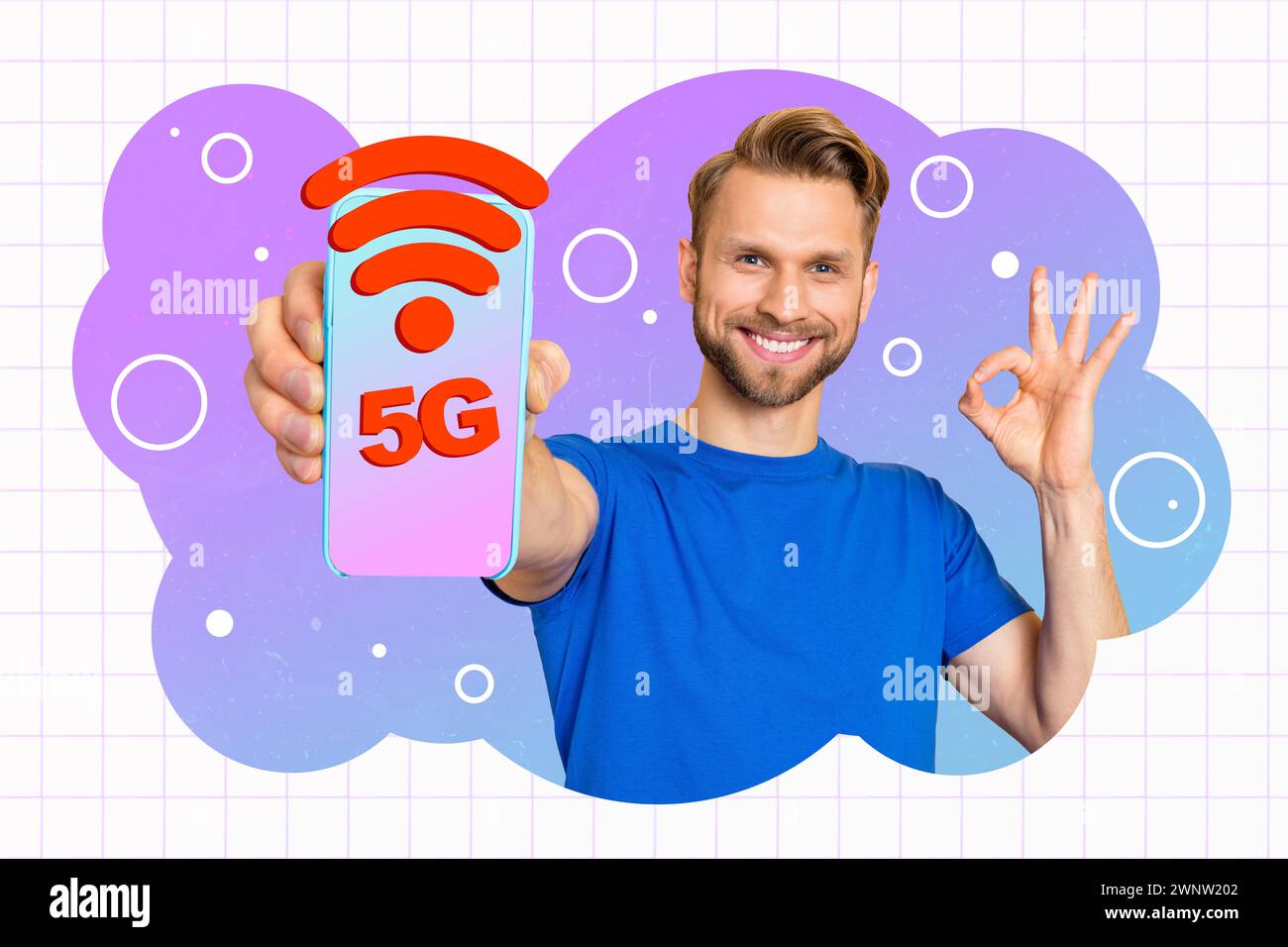 Artwork image trend sketch composite 3d collage photo of young smiled ...